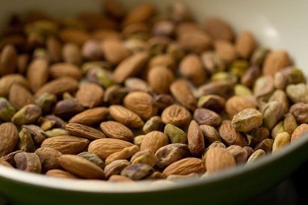 badam pista barfi recipe, how to make pista badam barfi recipe